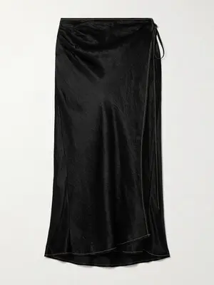 Acne Studios Wrap-effect Crinkled-satin Midi Skirt - Black