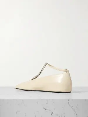 JIL SANDER Crystal-embellished Leather Ballet Flats - Neutrals