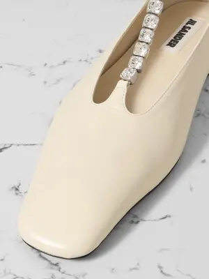 JIL SANDER Crystal-embellished Leather Ballet Flats - Neutrals