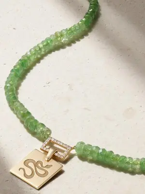 DIANE KORDAS Snake 14-karat Tsavorite And Diamond Necklace - Gold