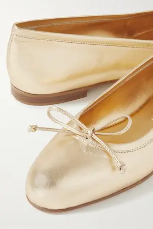 Manolo Blahnik Veralli Metallic Leather Ballet Flats - Gold