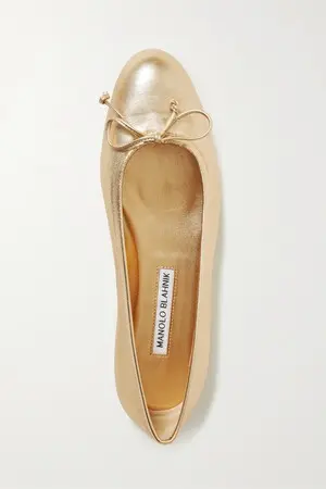 Manolo Blahnik Veralli Metallic Leather Ballet Flats - Gold