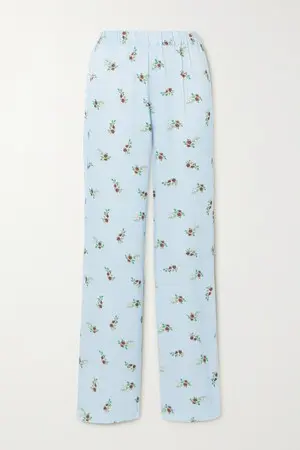 Sleeper Blossom Floral-print Satin Pants - Blue