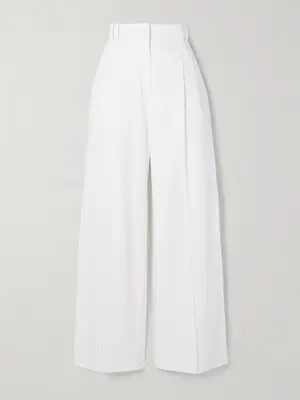 Another Tomorrow Pleated Linen Wide-leg Trousers - White