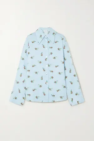 Sleeper Blossom Floral-print Satin Shirt - Blue