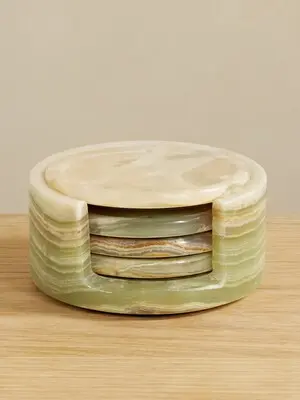 JIA JIA HOME Set Of Four Onyx Coasters With Holder - Green
