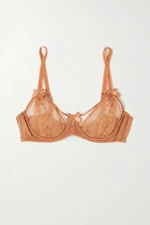 Agent Provocateur Tanya Cutout Leavers Lace And Stretch-silk Satin Underwired Bra - Gold