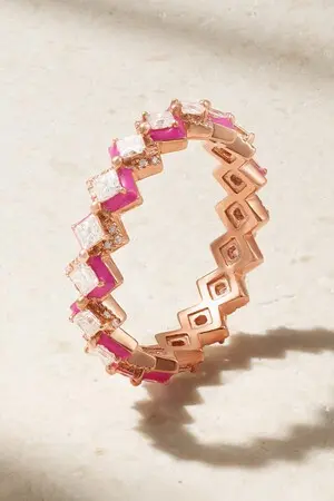 KAMYEN Mosaïque 18-karat Rose Diamond And Enamel Ring - Gold