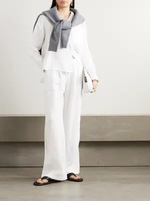 JAMES PERSE Pleated Wide-leg Linen Pants - White
