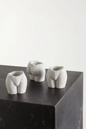 Anissa Kermiche Rock Bottom Set Of Three Speckled Ceramic Tea Light Holders - White
