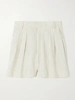 FRAME Pleated Pinstriped Cotton-blend Drill Shorts