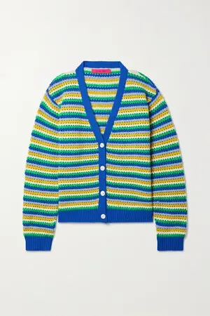 THE ELDER STATESMAN Striped Open-knit Cashmere Cardigan - Blue