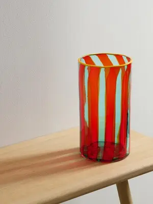 La DoubleJ Torre Striped Murano Glass Vase - Orange