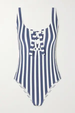 ERES Samba Lace-up Striped One-piece Swimsuit - Blue