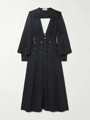 Maison Mayle Nerina Guipure Lace-trimmed Silk-jacquard Midi Dress - Black
