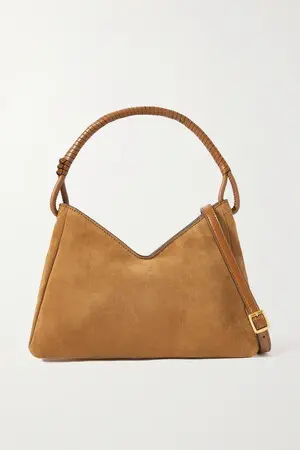Staud Valerie Leather-trimmed Suede Shoulder Bag - Brown