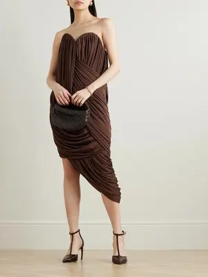 Loewe Strapless Draped Gathered Jersey Midi Dress