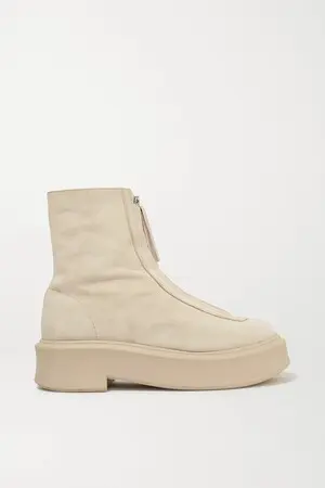 THE ROW Nobilis Textured-nubuck Platform Ankle Boots - Neutrals