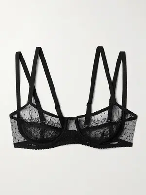 Dolce & Gabbana Polka-dot Tulle And Chantilly Lace Underwired Soft-cup Balconette Bra - Black