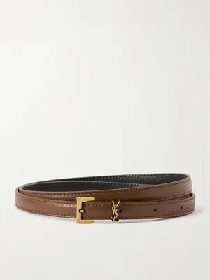 Saint Laurent Cassandre Leather Belt - Brown