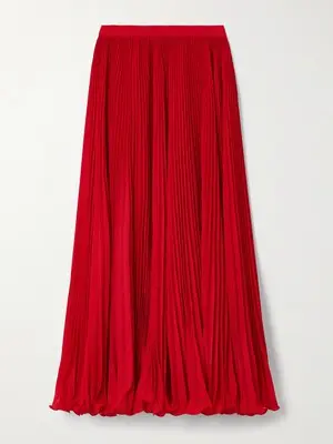 Balmain Pleated Crepe Maxi Skirt