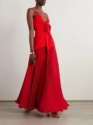 Balmain Pleated Crepe Maxi Skirt