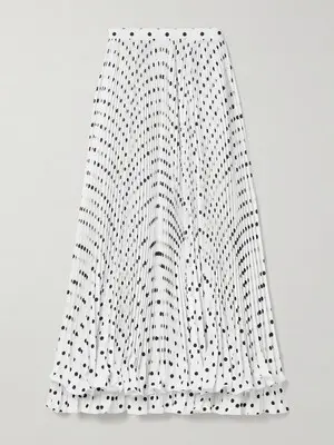 Balmain Ruffled Pleated Polka-dot Maxi Skirt - White
