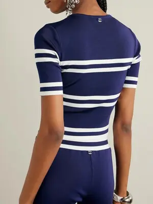 Rabanne Lurex-trimmed Striped Ribbed-knit Top