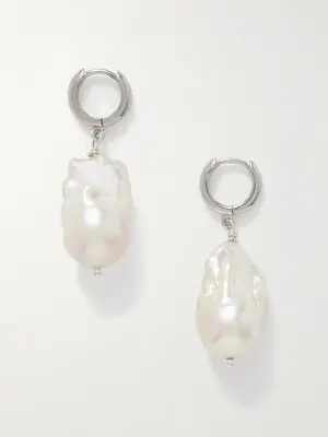 GOHAR WORLD Host Silver Pearl Hoop Earrings - White