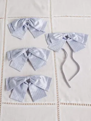 GOHAR WORLD Set Of Four Jacquard Napkin Bows - White