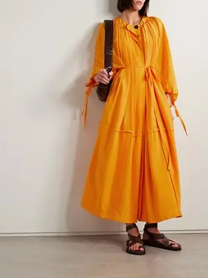 Co Oversized Pleated Habotai Maxi Dress