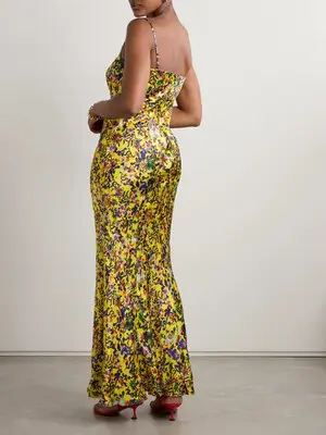 Saloni Renee Printed Silk-satin Gown