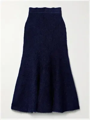 Khaite Cadence Silk And Cashmere-blend Tweed Midi Skirt - Blue