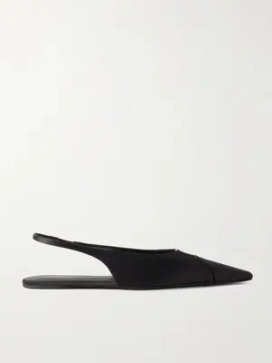 Saint Laurent Embellished Crepe Point-toe Slingback Flats - Black