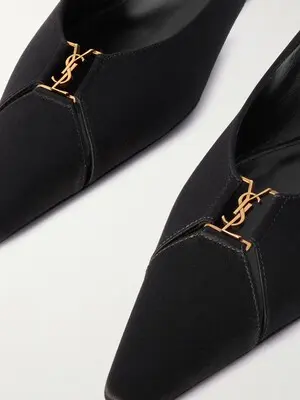 Saint Laurent Embellished Crepe Point-toe Slingback Flats - Black