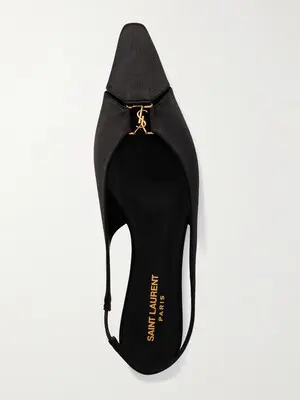 Saint Laurent Embellished Crepe Point-toe Slingback Flats - Black