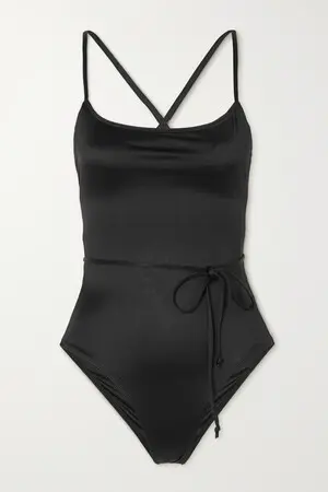 Good American Vacay Belted Stretch-satin Swimsuit - Black