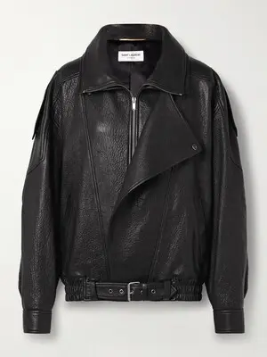 Saint Laurent Oversized Textured-leather Biker Jacket - Black