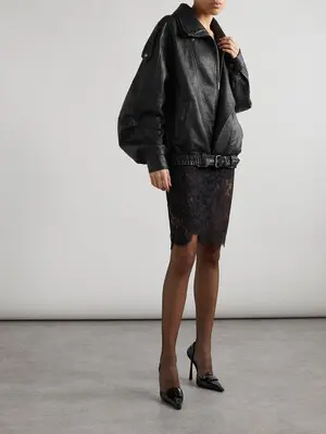 Saint Laurent Oversized Textured-leather Biker Jacket - Black