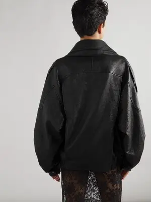Saint Laurent Oversized Textured-leather Biker Jacket - Black