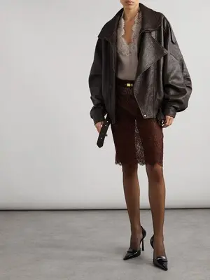 Saint Laurent Oversized Textured-leather Jacket - Brown
