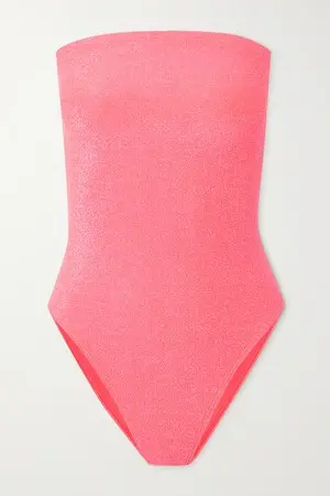 Good American Sparkle Strapless Metallic Swimsuit - Pink