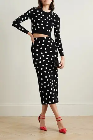 Carolina Herrera Cropped Polka-dot Knit Top