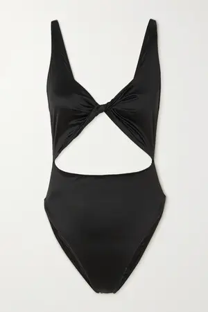 Good American Twist-front Cutout Stretch-satin One Piece Swimsuit - Black