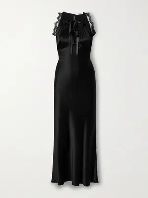 RODARTE Lace-trimmed Silk-satin Gown - Black