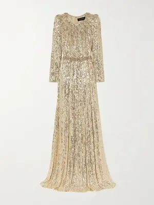 Jenny Packham Georgia Embellished Sequined Tulle Gown