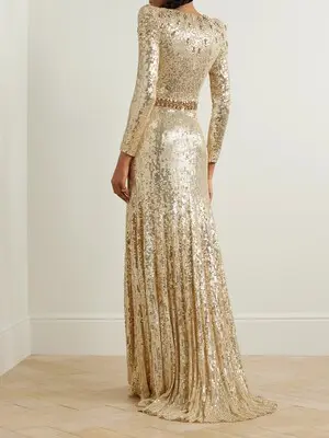 Jenny Packham Georgia Embellished Sequined Tulle Gown