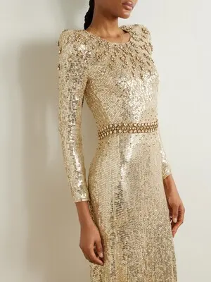 Jenny Packham Georgia Embellished Sequined Tulle Gown