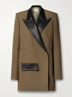 Khaite Jacobson Leather-trimmed Crepe Blazer