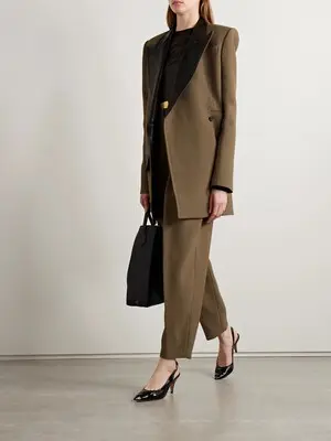 Khaite Jacobson Leather-trimmed Crepe Blazer